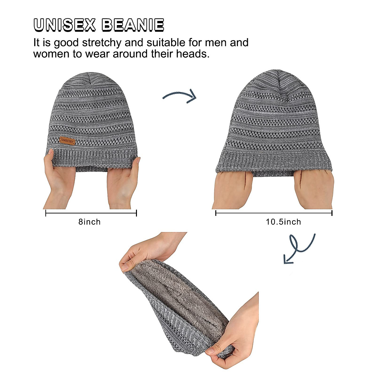 OMECHY Beanie for Men Women Winter Knit Warm Hat Stretch Plain Cuff Toboggan Cap Black