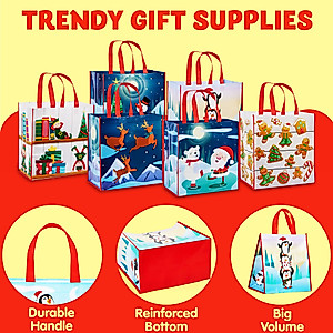 JOYIN 12 PCS 13.75" x 14" Christmas Large Tote Bags Holiday Reusable Grocery Bags for Classroom Party Favor Supplies