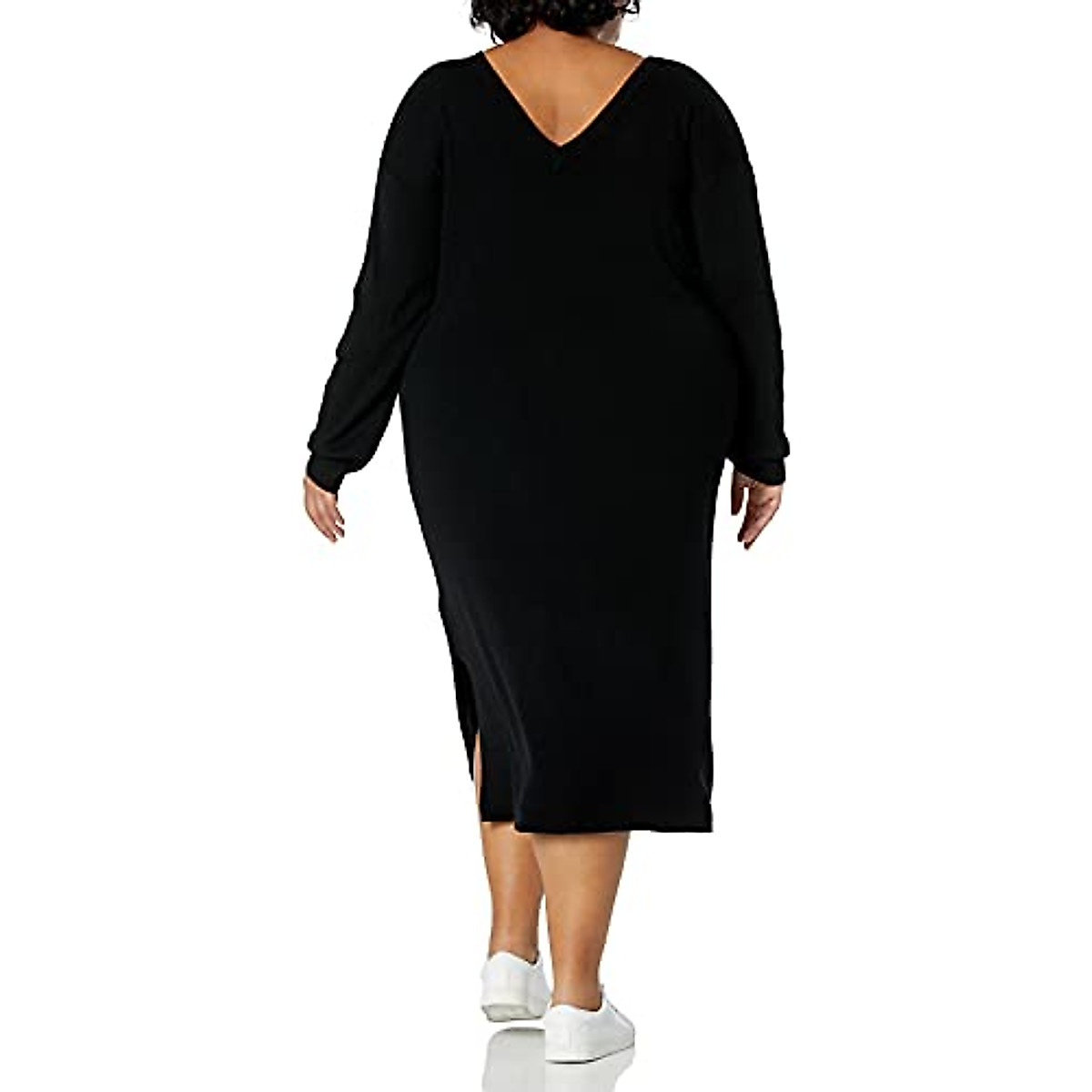 The Drop Women's Suki Rib Midi V-Back Dress, Black, XXL, Plus Size