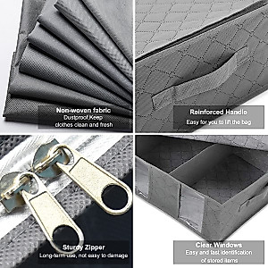 CHAFIN Under Bed Clothes Organizer,Dividers Storage Bag with Durable Fabric, Reinforced Handle, 5 Clear Window,Clear windows for Clothing, Shoes, Blankets, Sweaters, Toys,Grey, 2 Pack