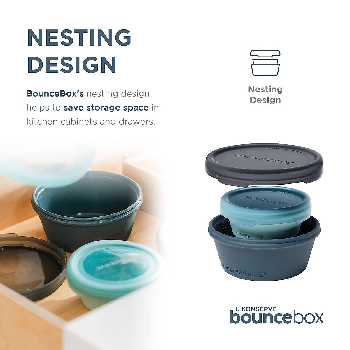 U Konserve Platinum Silicone Nested Duo Food Storage Bento Box Dual Seal Container – Two Pack - Leak Proof, Shatter Proof, Dishwasher Safe, Plastic Free – 8oz & 20oz (Night Sea)