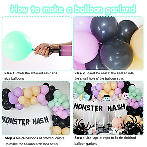 Halloween Monster Balloon Garland Arch kit, Black Purple Green Balloons with Spider Foil Balloons Monster Mash Banner for Hocus Pocus Spooky Halloween Baby Shower Birthday Party Decorations
