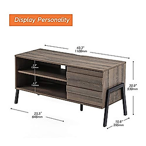 FITUEYES Mid-Century Modern TV Stand for TVs up to 55 Inch, Retro Media Console Table Entertainment Center with Cubby & Storage Cabinet, Television Stands for Living Room Bedroom, Espresso, 43 Inch