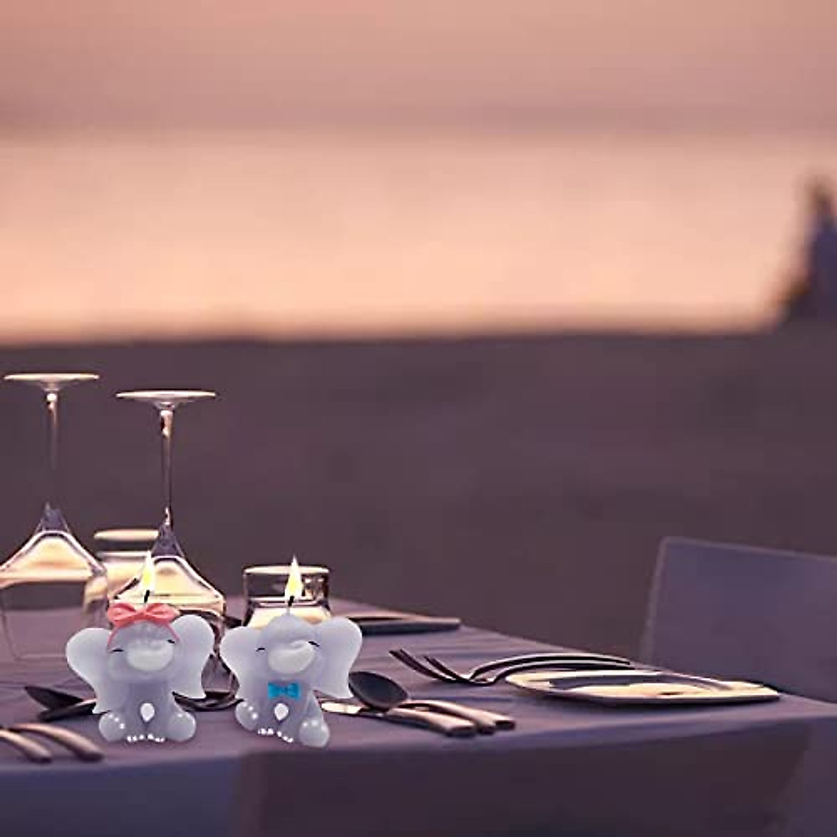 2 PCS Cute Elephant Aesthetic Candles, Trendy Pair Elephants Candle, Handmade Adorable Cute Elephant Baby Shower Cake Topper Candle for Couples Birthday Anniversary Home Party Decor