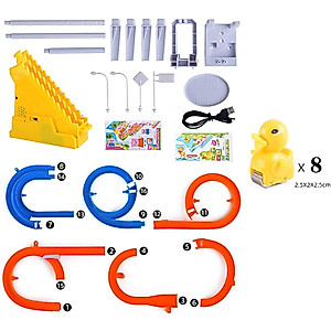 Small Ducks Climbing Toys, Electric Ducks Chasing Race Track Game Set, Playful Roller Coaster Toy with 8 Duck LED Flashing Lights & Music Button, Fun Duck Stair Climbing Toy for Toddlers and Kids (C)