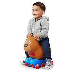 Kid Trax Silly Skaters Bear Toddler Foot to Floor Ride On Toy, Kids 1-3 Years Old, Soft and Inflatable, Single Rider, Light Up LED Rollerskates, Brown