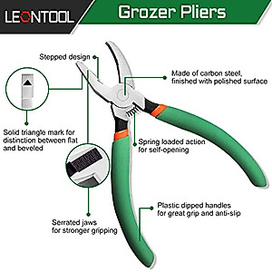 LEONTOOL 2pcs Glass Running Pliers Grozier Pliers Set with 2 Pairs Replacement Rubber Tips Key Fob Pliers Breaker Grozer Pliers Glass Cutters Tools for Stained Glass Work Glass Cutting
