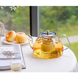Wlasss Glass Teapot with Stainless Steel Removable Infuser (1200 ml/40 oz), Glass Tea Kettle Stovetop Safe for Blooming and Loose Leaf Tea