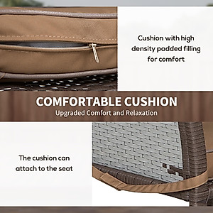 Outsunny 3 PCS Rattan Wicker Bar Set with Wood Grain Top Table and 2 Bar Stools for Outdoor, Patio, Poolside, Garden, Brown