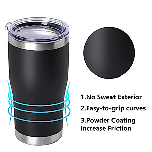 DOMICARE 20oz Tumbler with Lid Stainless Steel Tumblers Bulk, Double Wall Vacuum Insulated Coffee Travel Mug Powder Coated Tumbler, 12 Pack Black