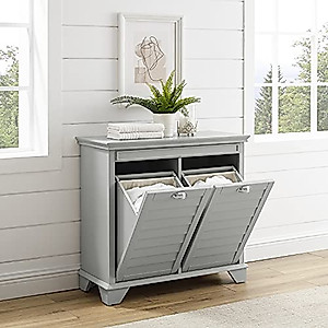 Crosley Furniture CF7003-GY Lydia Two-Compartment Tilt-Out Linen Hamper, Gray