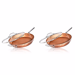 GOTHAM STEEL Hammered Non Stick Frying Pan with Lid, 14” Ceramic Frying Pan Nonstick, Induction Pan for Cooking, Long Lasting Nonstick, 100% Toxin Free & Gotham Steel Hammered Copper Collection