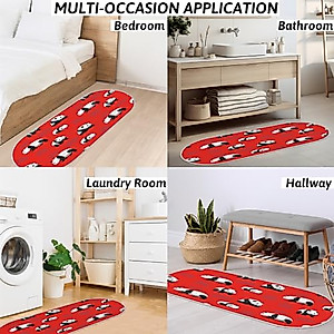 Panda Red Pattern Oval Rug Small Rugs for Bedroom Bedside Cute Animal Bedroom Rug Soft Shag Runner Carpet Modern Fluffy Nursery Area Rugs Home Decor 1.64 x 4 Feet