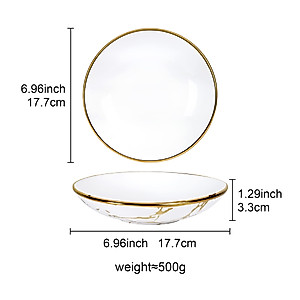 fanquare Porcelain Pasta Bowls Set of 4, Gold Marble Serving Bowl 16oz, Ramen Bowl for Soup, Salad, Dessert, 7 Inch