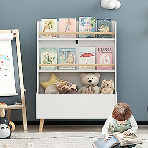 BAOMKONG Kids Bookshelf, Children's Book and Toy Display Rack, Toy Storage Cabinet Organizer for Children's Room, Playroom, Nursery, White