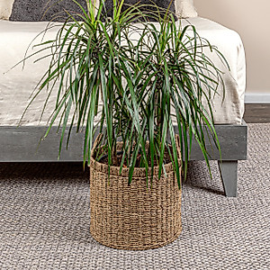 Household Essentials Round Seagrass Basket with Handles, Natural