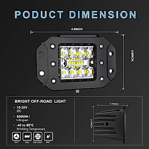 LED Light Bar TURBO SII 4Pcs 3x3 4.5inch LED Lights Cube Pods Flush Mount Spot Beam Offroad Backup Driving Lighting Front Bumper Bullbar Roof Rack for ATV UTV Pickup Jeep Truck Tacoma Chevy Silverado