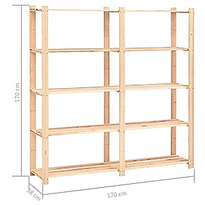 vidaXL Solid Wood Pine 5-Tier Storage Rack Home Workshop Garage Wooden Storage Shelf Organizer Unit Industrial Shelving Furniture 1102.3 lb
