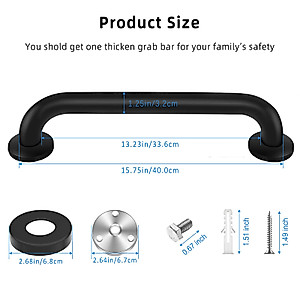 Supwish Handicap Grab Bars for Shower 16 Inch Black, 2 Pack Bathroom Grab Bars for Wall Toilet Bathtub, Shower Bars Safety Hand Rail Support Handle - Shower Grab Bars for Seniors Elderly Disabled