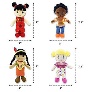 June Garden Soft Baby Doll Set - Multicultural Diversity 8.5" Plush Baby Dolls with Storage Bag - Gift for Infants and Toddlers