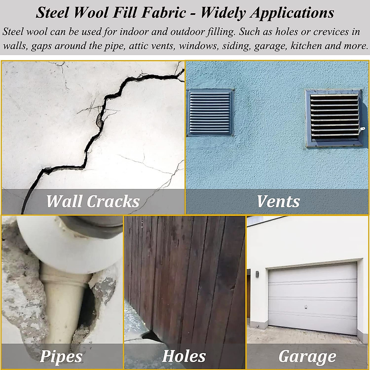 2Pack Steel Wool Pads for Mice Control, Fill Fabric DIY Kit, Coarse Wire Mesh Roll Hole Filler for Mouse, Hardware Cloth Gap Blocker for Holes/Wall Cracks/Pipeline/Siding/Vents in Garden House (13FT)