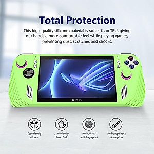 Silicone Protective Case for ASUS Rog Ally, Silicone Case Anti-Slip Shockproof Cover for ASUS Rog Ally Gaming Console with Non-Slip Thumb Grips (Glow Green)