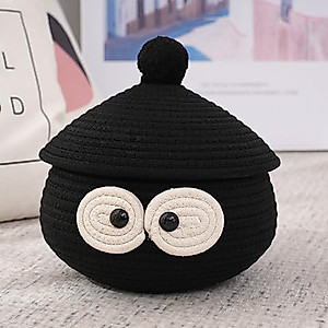 Desktop Storage Basket, Decorative Storage Boxes with Lid Cotton Rope Desktop Storage Organizer Bin Black Spherical Woven Basket Desk Organizer Basket for Home Sundries Organizing