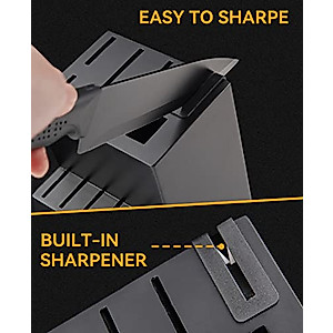 knife set, Dishwasher Safe Kitchen Knife Set with Block, 15 Pcs Black knife sets for kitchen with block Self Sharpening, 6 Steak Knives, Anti-slip handle, Black