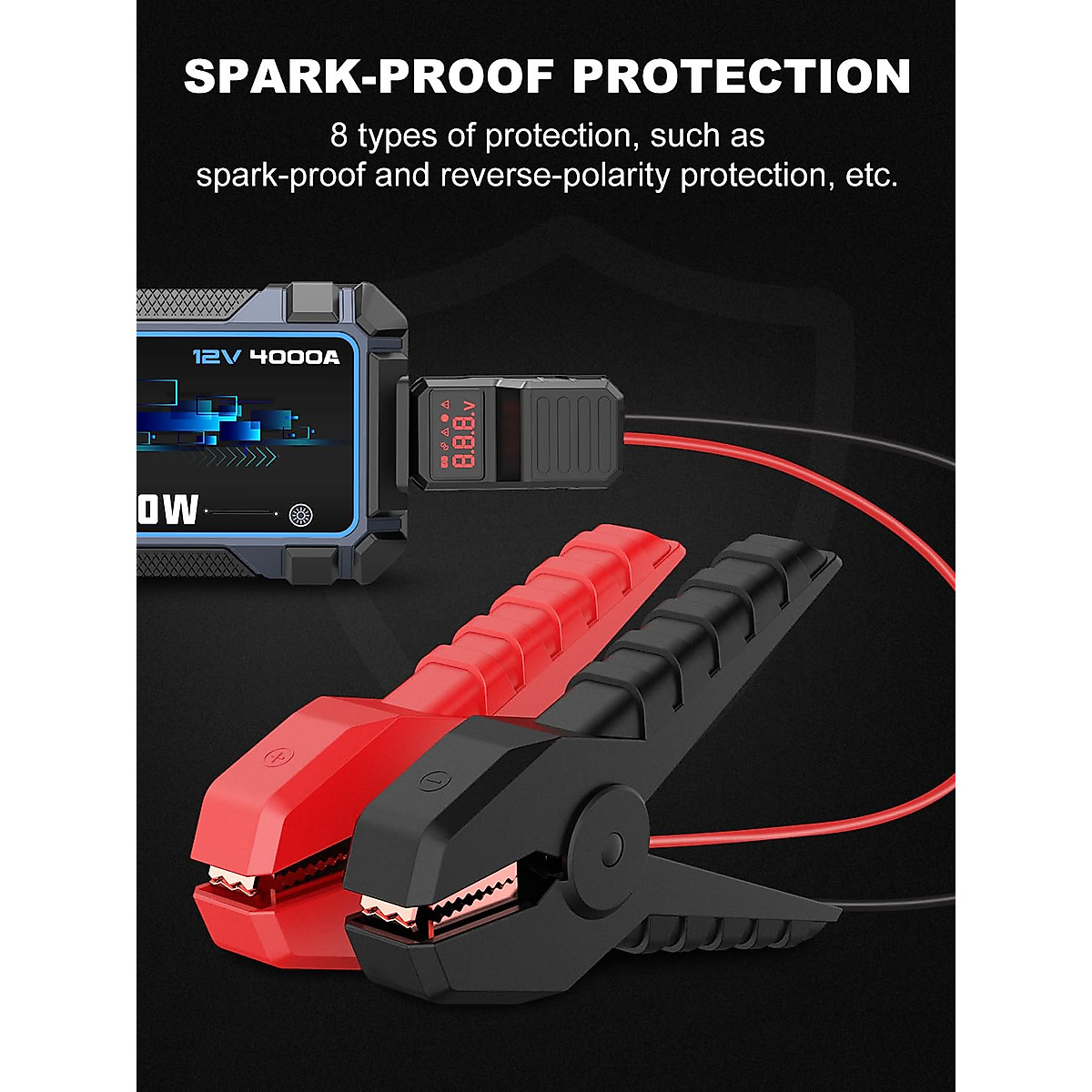 AVAPOW Jump Starter Car Battery 4000A Peak,Portable Jump Starters for Up to 10L Gas 10L Diesel Engine,12V Lithium Jump Pack with Smart Safety Clamp, IP65