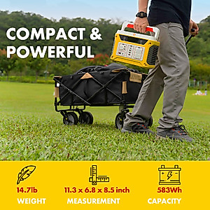 Shell Portable Power Station, 583Wh Solar Generator (Solar Panel Optional) with Lithium Battery Pack, 500W 10-Port,2 AC Outlets,60W USB-C PD Port,LED Light + Emergency Triangle, Portable Power Supply