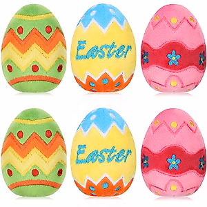 6 Pcs Easter Plush Stuffed Egg Toys Easter Basket Stuffers Plushies Playset Easter Party Favors Decorations for Kids, 3 Designs