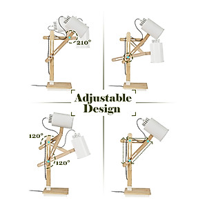 ELYONA Wireless Charging White Desk Lamp, Touch Control Rubber Wood Table Lamp with USB Charging Port, Swing Arm Reading Task Lights for Office, Dorm, Living Room Bedroom, Farmhouse, Bulb Included