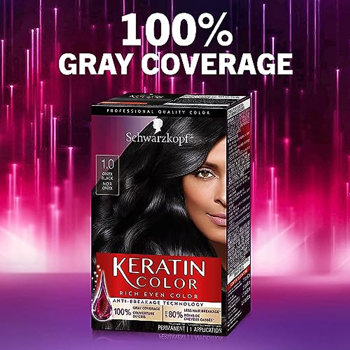 Schwarzkopf Keratin Color Permanent Hair Color Cream, 1.0 Black Onyx