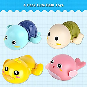 Bath Toys, 4 Pack Baby Bath Toys for Toddlers 1-3, Floating Wind-up Toys Swimming Pool Games Water Play Set Xmas Gift for Bathtub Shower Beach Infant Toddlers Kids Boys Girls Age 1 2 3 4 5 6 Years