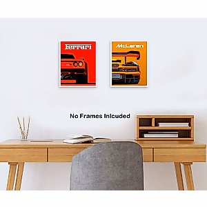 Modern Car Posters Classic Supercar Wall Art Prints, Cool Racing Ferrari Lamborghini McLaren Pagani Canvas Posters for Man Cave Boys Room Wall Decor, Sports Car Art Prints, Set of 4 (8"x10" Unframed)