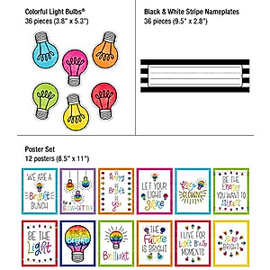 Schoolgirl Style Light Bulb Moments Classroom Decor Bundle, Classroom Calendar, Growth Mindset Bulletin Board Sets, Bulletin Board Border, Cutouts, Nameplates, Motivational Poster Pack (588 pc)