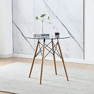 Saadiya Round Glass Dining Table Set for 2,Person Small Round Dinner Table and Velvet Chairs Set for Kitchen Room, 32 inch Leisure Coffee Table for Living Room Accent Table