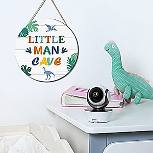 Little Man Cave Wooden Sign Dinosaur Quote Wood Plaque Nursery Hanging Wall Art Decor for Kids Toddler Boys Bedroom Playroom Living Room Decorations