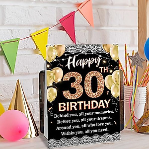30th Birthday Party Table Sign with Paper Holder, Black Gold Birthday Standing Sign for Table Decoration, Happy Birthday Table Decor for Women Men, Anniversary Celebration Supplies(1 Set of), B05