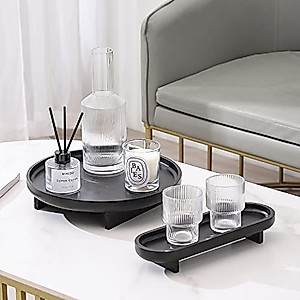 FERAHI Black Decorative Trays, 2 Pcs Black Trays for Coffee Table, Round Wood Serving Tray, Black Vanity Tray for Bathroom, Wood Riser for Kitchen, Black Tray Decor, Modern Farmhouse Decor