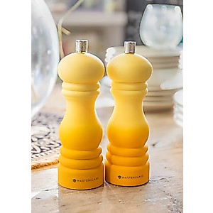 MasterClass Pepper Mill or Salt Grinder with Interchangeable Cap, Plastic, Mustard Yellow Ombré, 17 cm