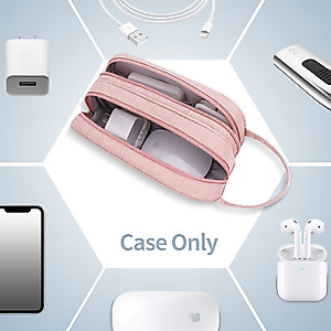 HESTECH Electronic Organizer Travel Case Cord Organizer Traveling Bag Tech Organizer Pouch for Charging Data Cable,Charger,Phone,Power Bank,Mouse,USB Flash Drive,Earphone,Pink with 5PCS Cables Ties