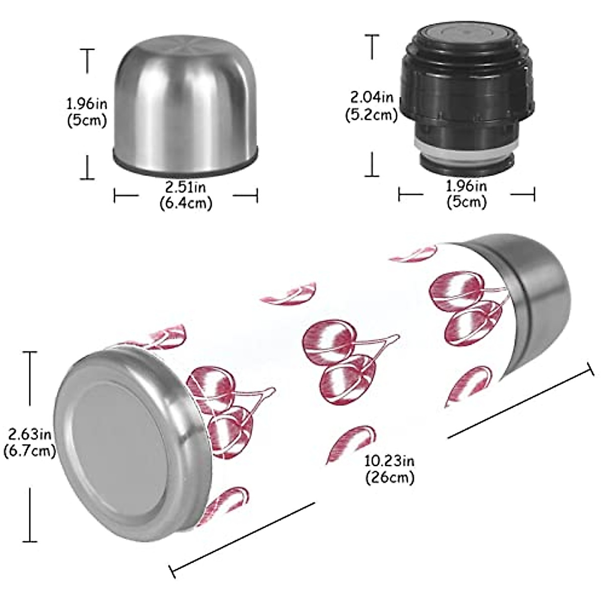 Stainless Steel Leather Vacuum Insulated Mug Cherries Thermos Water Bottle for Hot and Cold Drinks Kids Adults 16 Oz