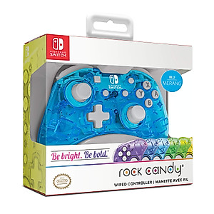 PDP Rock Candy Wired Gaming Switch Pro Controller - Blu-merang Blue / Clear - Licensed by Nintendo - OLED Compatible - Compact, Hard Transparent Plastic Travel Controller - Holiday & Birthday Gifts