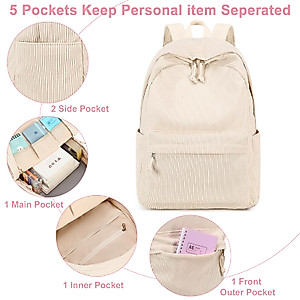 School Backpack for Teen Girls Bookbags Elementary High School Corduroy Laptop Bags Women Travel Daypacks (Beige)