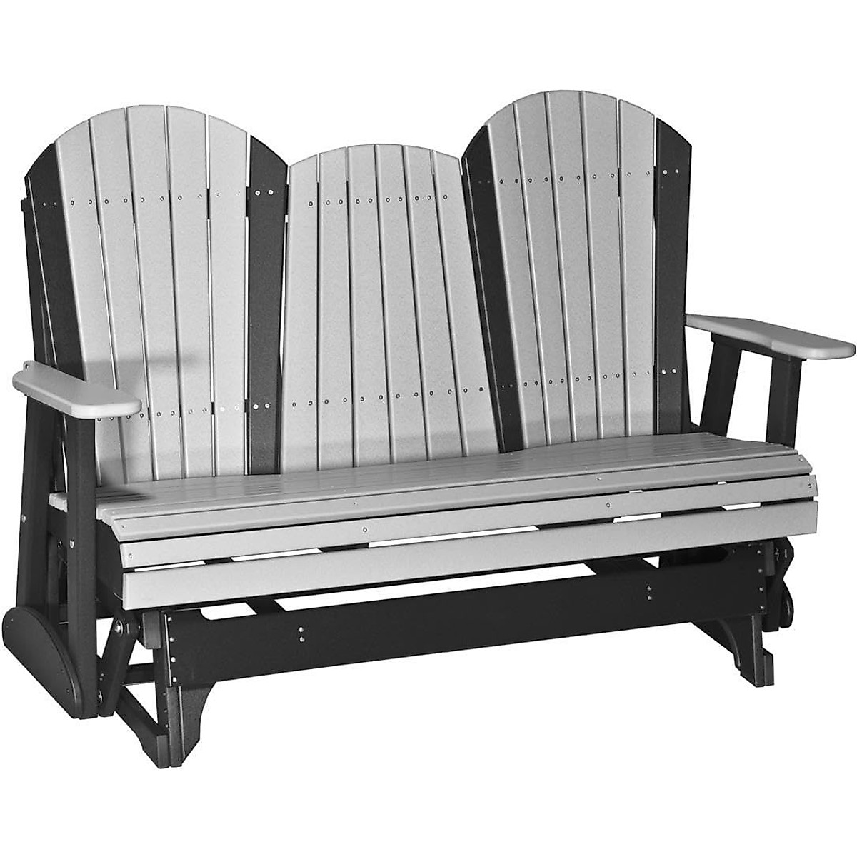 LuxCraft 5' Adirondack Double Glider Bench, 2 Person Glider Chair, Outdoor Glider Bench, Outdoor Loveseat Glider (Dove Gray on Black)