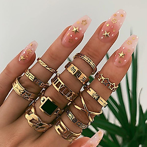 YOOESTORES82 Boho Knuckle Stackable Ring Set for Women,Vintage Gold Silver Rings Set Stacking Rings Set Star Moon Bulk Multiple Pack Midi Finger Rings (B)