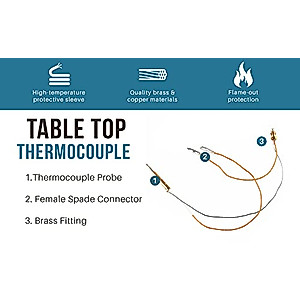 Fire Sense 62156 Thermocouple Replacement for Tabletop Patio Heater High Standard Solid Copper & Brass Material with High Temperature Resistant Protection Sleeve Fits for 60262 & 61322