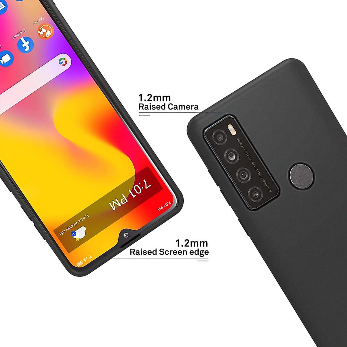 YJROP for TCL 30 XL Case with Tempered Glass Screen Protector Slim Full-Body Silicone Bumpers Anti-Scratch Shockproof Protective Phone Case Cover for Alcatel TCL 30 XL (T701DL) (Black)