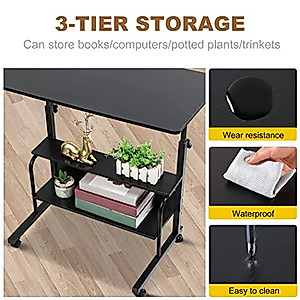 Adjustable Table Student Computer Desk Portable Home Office Furniture Small Spaces Sofa Bedroom Bedside Learn Play Game Desk on Wheels Movable with Storage Size 31.5 * 15.7 Inch Brown